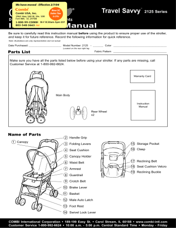 Combi 2125 Travel Savvy Stroller Instruction Manual | Manualzz