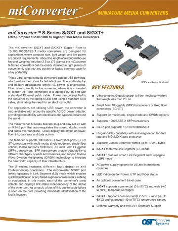 Omnitron Systems Technology miConverter S-Series GXT Data Sheet | Manualzz
