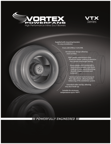 Vortex Powerfan VTX600 In-Line Duct Blower Specification | Manualzz