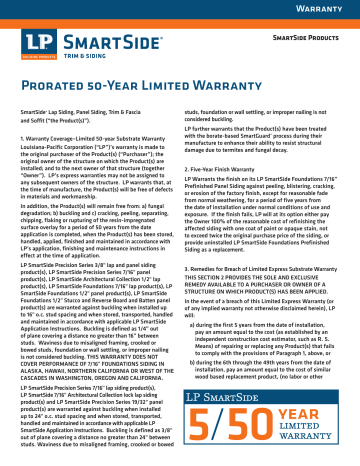 LP SmartSide Siding Warranty | Manualzz