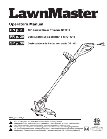 Lawnmaster GT1313 13 in. 4.2 Amp Straight Shaft Electric String Trimmer ...