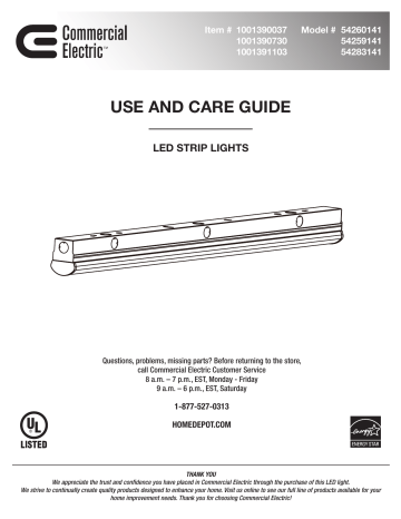 Commercial Electric 54259141 Direct Wire Powered 3 ft. 100-Watt ...