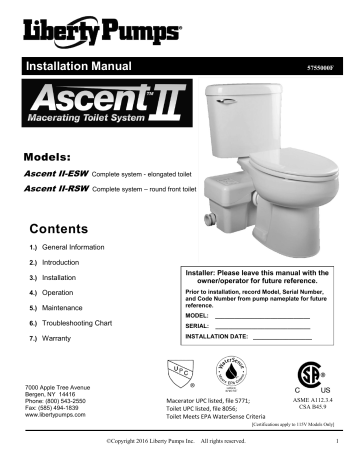Liberty Pumps ASCENTII-ESW Ascent II 2-Piece 1.28 GPF Single Flush ...