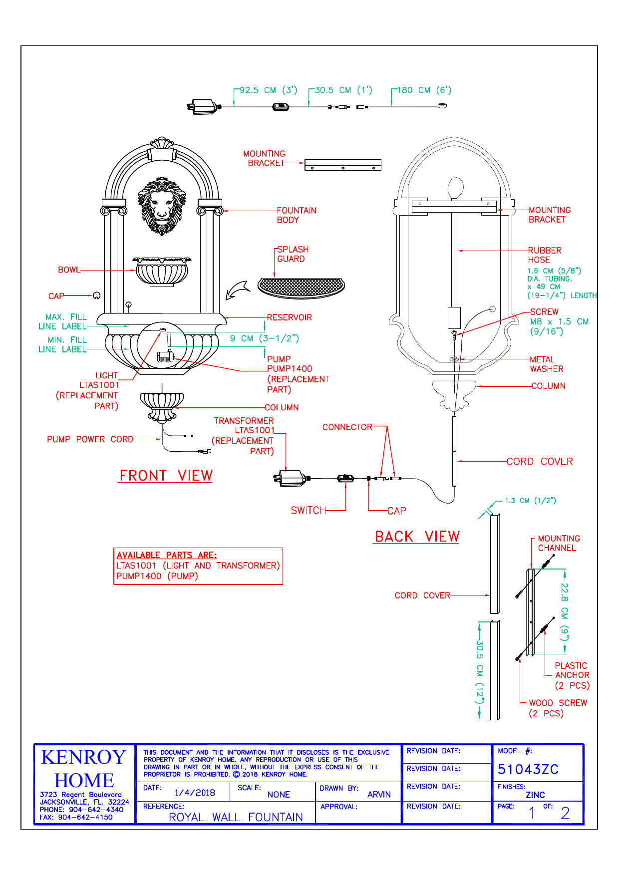 Kenroy Home 51043ZC Product information | Manualzz
