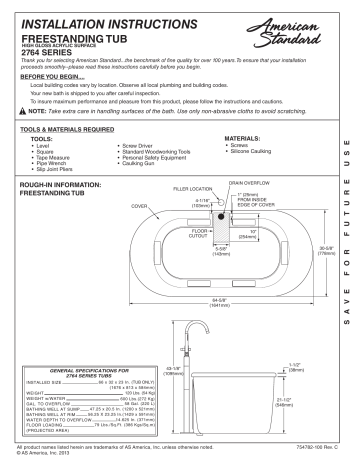 American Standard 2764014M203.011 Cadet 5.5 ft. Acrylic Flatbottom ...