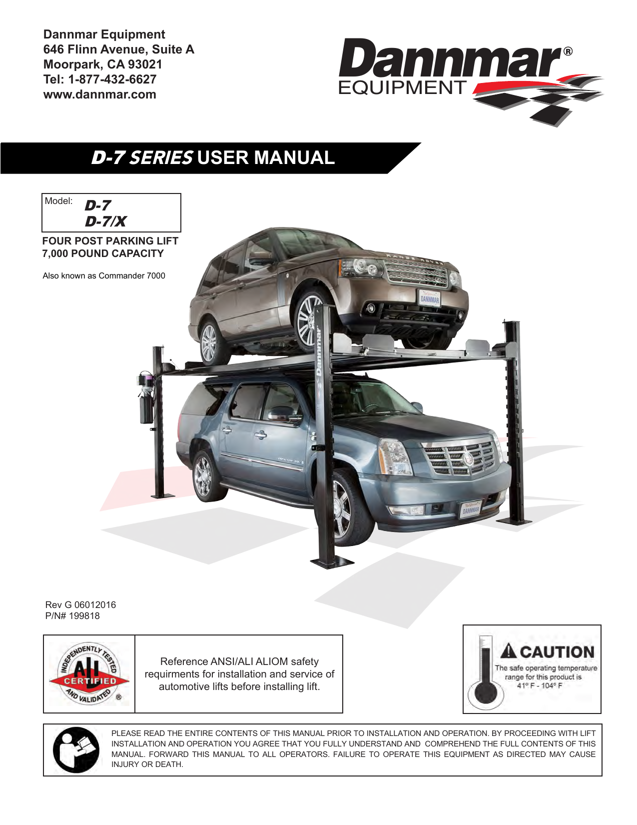 Dannmar 1375644 D-7/X 7,000 lb. Extended 4-Post Car Lift Full Product ...