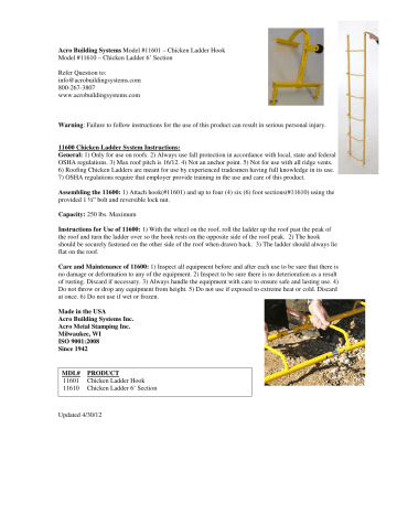 Acro Building Systems 11601 6 ft. Chicken Ladder Section Instructions ...
