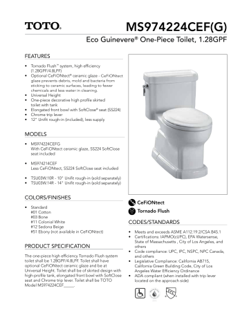 Toto Eco Guinevere 1-Piece 1.28 GPF Single Flush Elongated Skirted ...