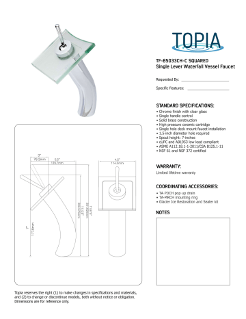 Topia SQUARED TF-85033CH-C Vessel Faucet Product Details | Manualzz