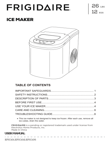 Frigidaire EFIC108-SILVER 26 lbs. Freestanding Ice Maker Manual | Manualzz