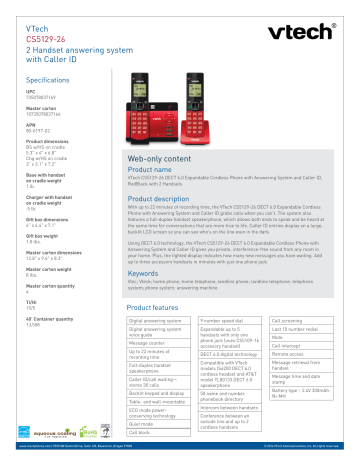VTech CS5129-26 2-Handset Answering System installation Guide | Manualzz