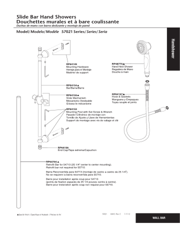 Delta Slide Bar Hand Shower Information produit | Manualzz