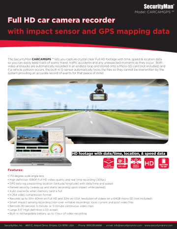 SecurityMan Full HD Wired Car Camera Recorder Specification | Manualzz