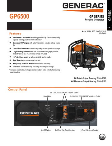 Generac 7690 GP6500- 6500-Watt Gasoline Powered Portable Generator 49 ...