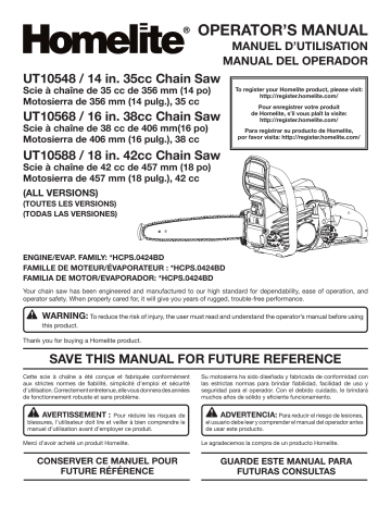 Homelite UT10660A 16 in. 42cc Gas Chainsaw Use and Care Manual | Manualzz