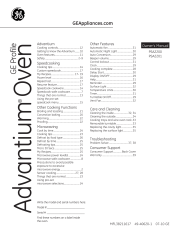 GE Profile Advantium 240 1.7 cu. ft. Above-the-Cooktop Oven User guide ...