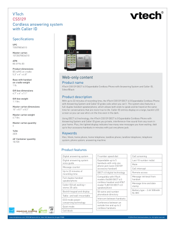 VTech CS5129 Cordless Answering System installation Guide | Manualzz