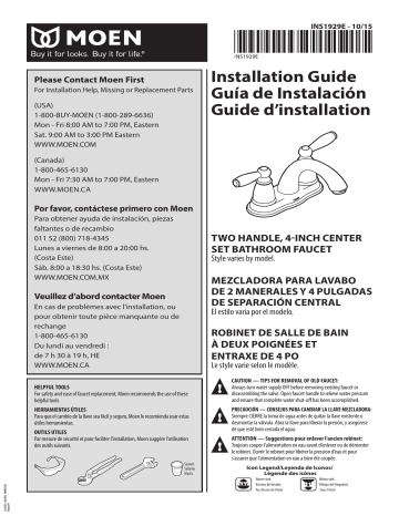 Moen 84467SRN Korek 4 in. Centerset 2-Handle Bathroom Faucet installation Guide | Manualzz
