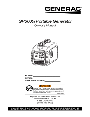 Generac GP3000i 3000-Watt Gasoline Powered Recoil Start Inverter ...