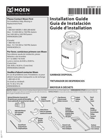 MOEN GX75C GX Series 3/4 HP Continuous Feed Space Saving Garbage Disposal Installation Guide ...