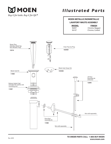 MOEN 96107 Lavatory Drain Assembly Replacement Part List | Manualzz