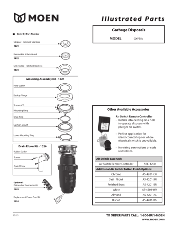 MOEN GXP50c GX Pro Series 1/2 HP Continuous Feed Garbage Disposal ...