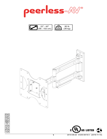 Peerless PA740 TV Ceiling & Wall Mount Installationsanleitung | Manualzz