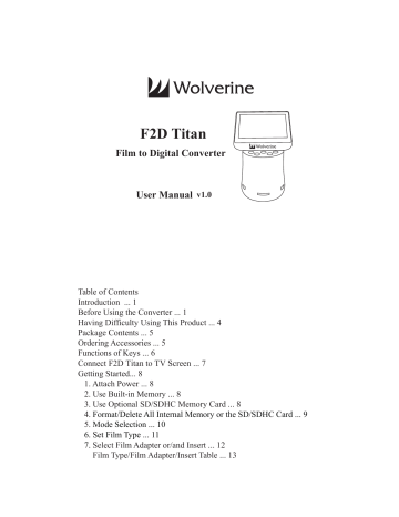 Wolverine F2DTITAN Slide & Negative Scanner User Manual | Manualzz