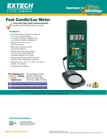 Extech 401025 Light Meter User Guide | Manualzz