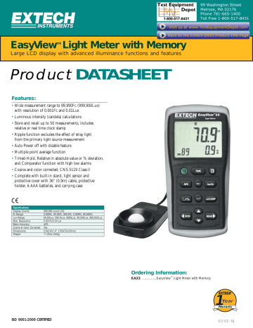 Extech EA33 Light Meter User Guide | Manualzz