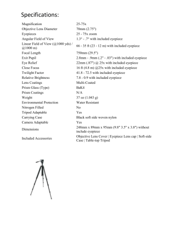 Celestron 52238 Spotting Scope Specification Sheet | Manualzz