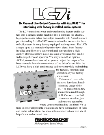 AudioControl LC7i Equalizer User Manual | Manualzz
