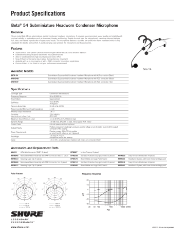 Shure WBH54T Vocal Specification Sheet | Manualzz
