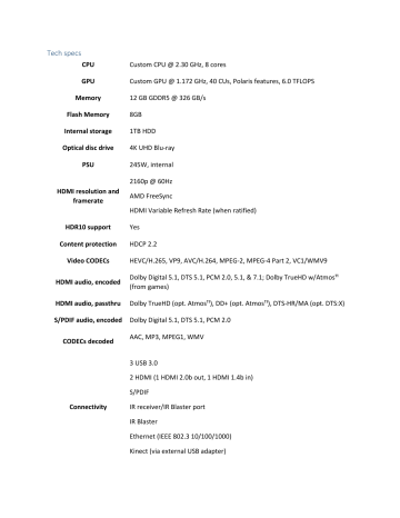 Microsoft Xbox One X 1Tb Console Console Specification Sheet | Manualzz