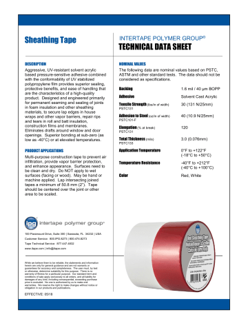 IPG 5937USR Duct Tape Specification Sheet | Manualzz
