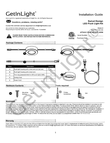 GetInLight IN-0107-3-SN Wall Light Installation Manual | Manualzz