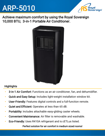 Royal Sovereign ARP-5010 Portable Specification Sheet | Manualzz