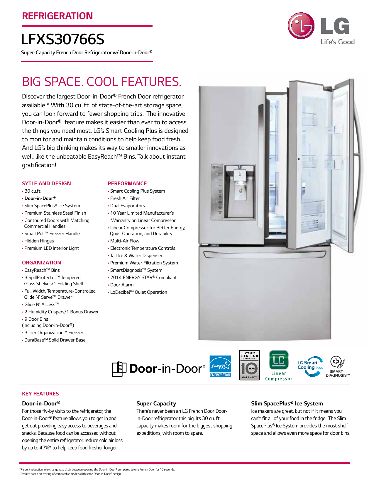 LG LFXS30766S Refrigerator Specification Sheet | Manualzz