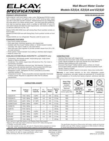 Elkay EZS8L Water Cooler Specification Sheet | Manualzz
