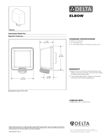 DELTA FAUCET 50570-BL Bathtub & Shower System Specification Sheet ...