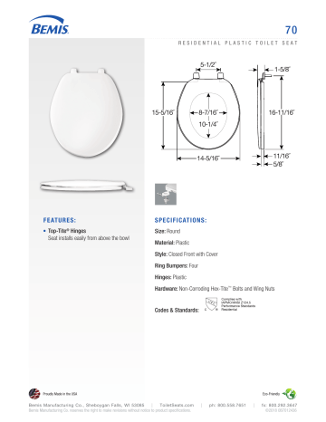 Bemis 70 000 Toilet Seat Specification Sheet | Manualzz