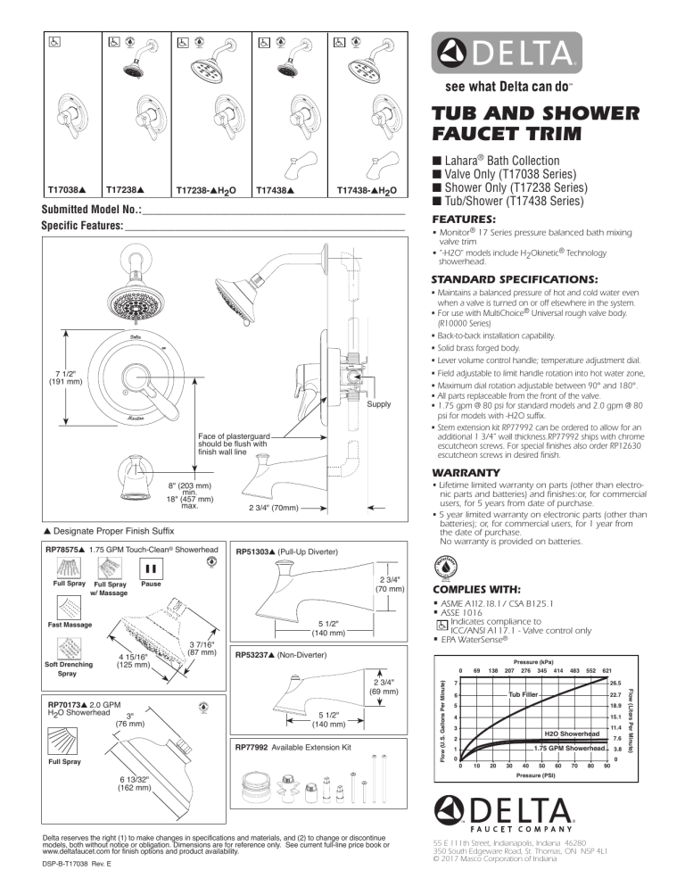 Delta T17438-H2O, T17038, T17238-SSH2O, T17438-RB, T17438-SS, T17238 ...