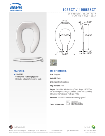 Bemis 1955CT 000 Toilet Seat Specification Sheet | Manualzz