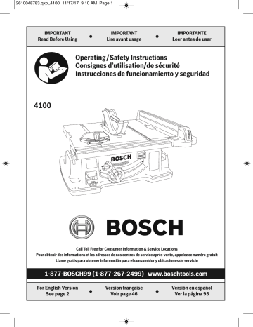 Bosch 4100-10 Table Saw User Manual | Manualzz