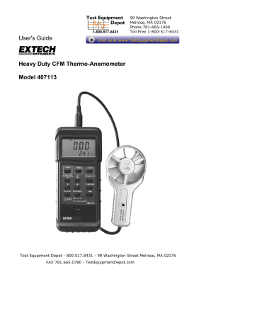 Extech Instruments 407113 Anemometer User Manual | Manualzz