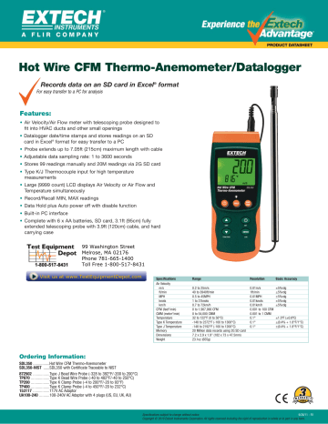 Extech SDL350 Anemometer User Guide | Manualzz