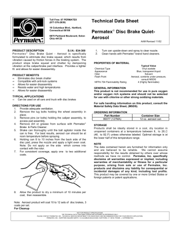 Permatex 80077 Brake Quiet Specification Sheet | Manualzz