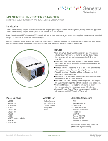 Magnum Energy MS2012 Power Inverter Specification Sheet | Manualzz