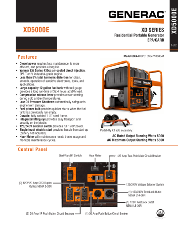 Generac 6864 Generator Specification Sheet | Manualzz