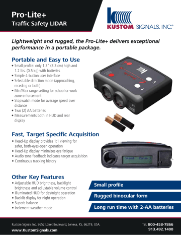 Kustom Signals Pro-Lite+ Data Sheet | Manualzz